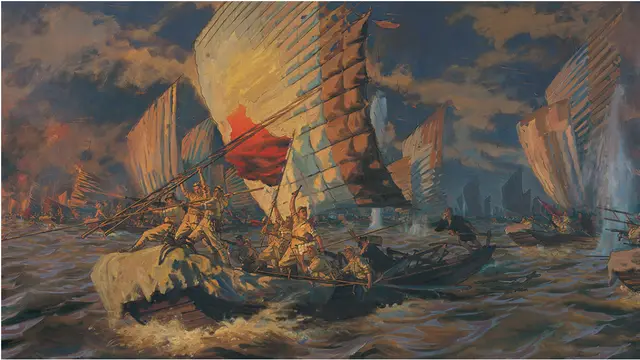 The Amethyst, the British warship suppressed the three-field artillery ...
