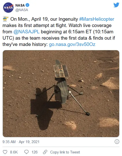 NASA confirms that the Ingenuity helicopter's first flight to Mars is ...